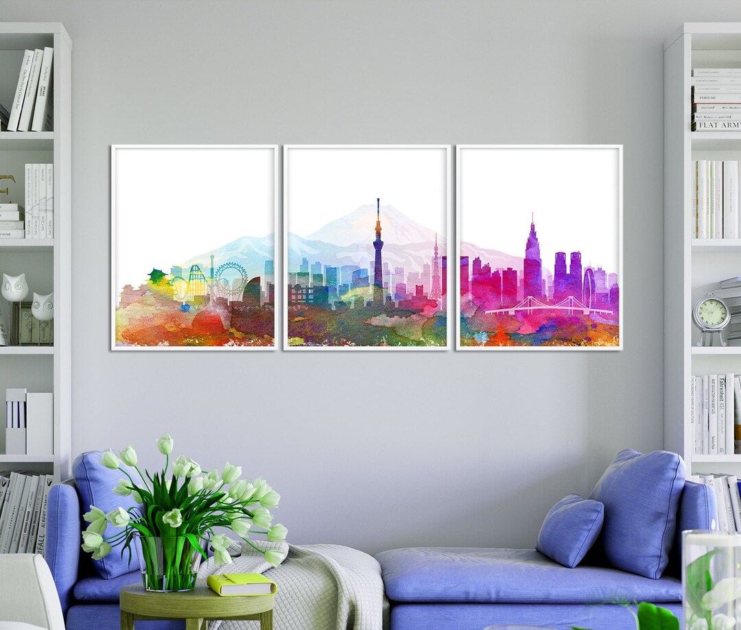 Tokyo Skyline Set of 3 Prints, Tokyo Watercolor 3 Pieces, Tokyo Japan ...