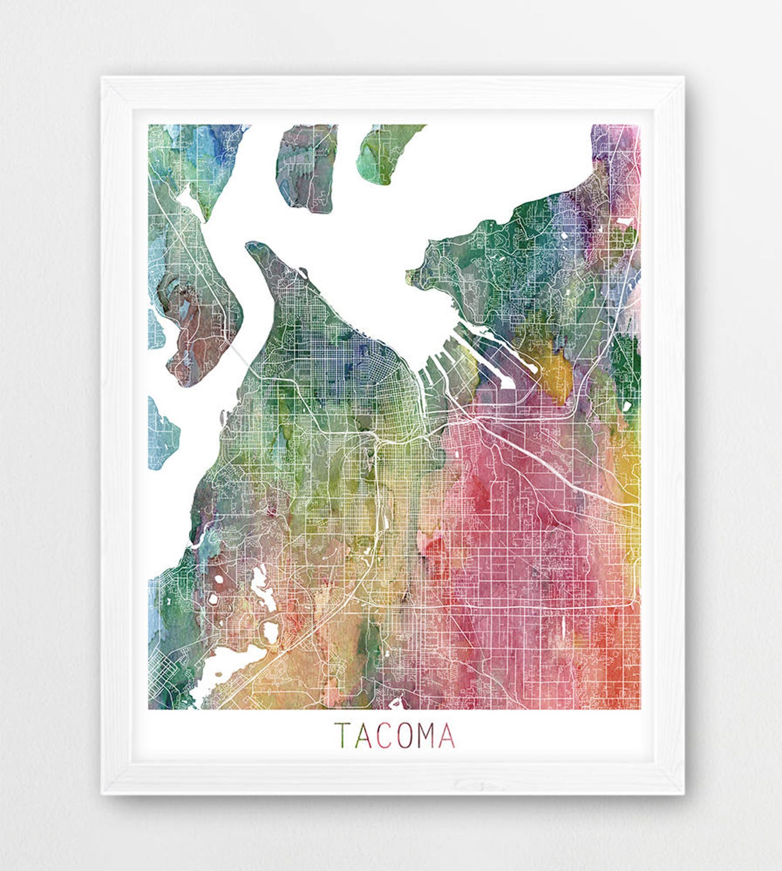 Tacoma City Urban Map Poster, Tacoma Street Print, Watercolor Map ...