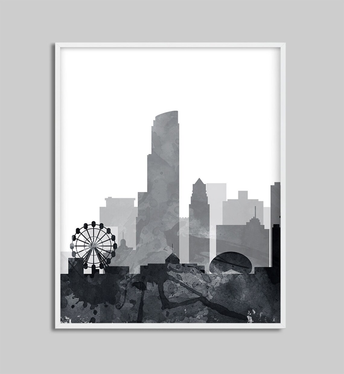 Chicago Print Chicago Skyline Black White Watercolor Set of - Etsy