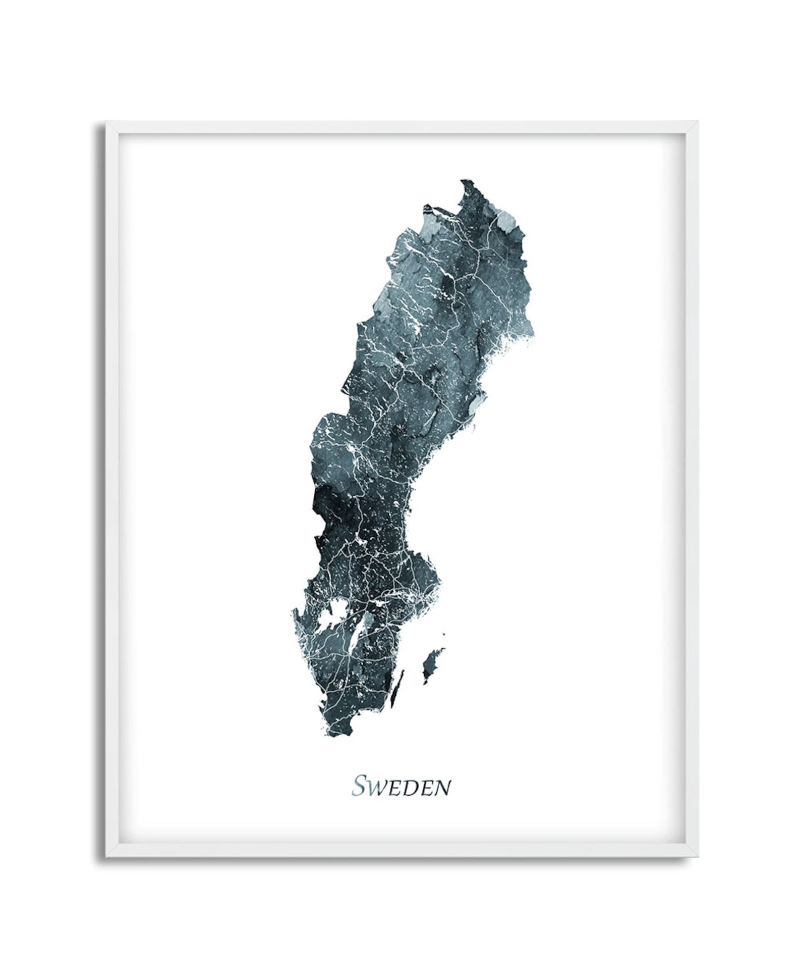 Sweden Map Print Sweden Watercolor Map Print Sweden Wall | Etsy
