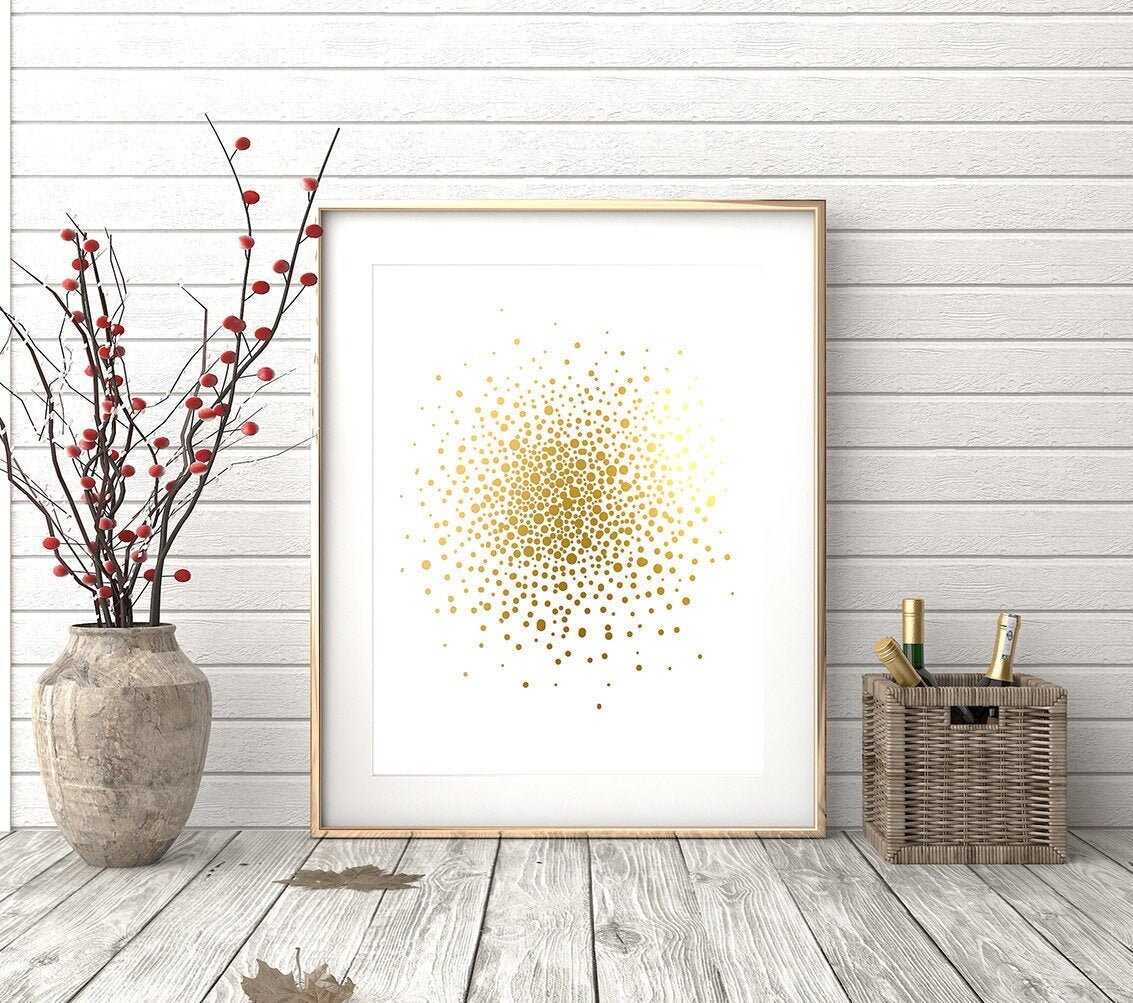 Abstract Circle Print Geometric Art Gold Foil Texture Polka - Etsy