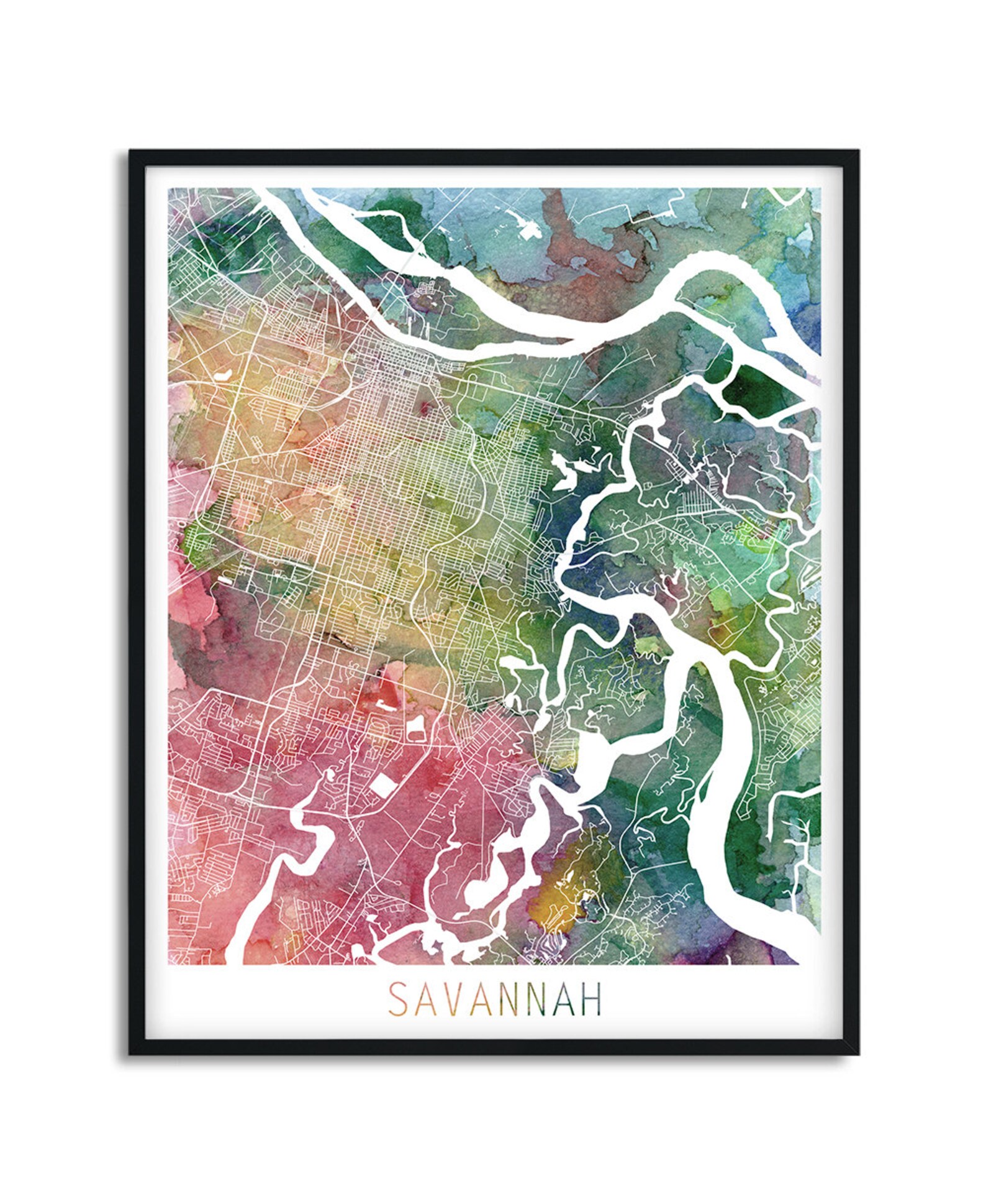 Savannah Urban Map Poster, Savannah Street Print, Watercolor Map ...