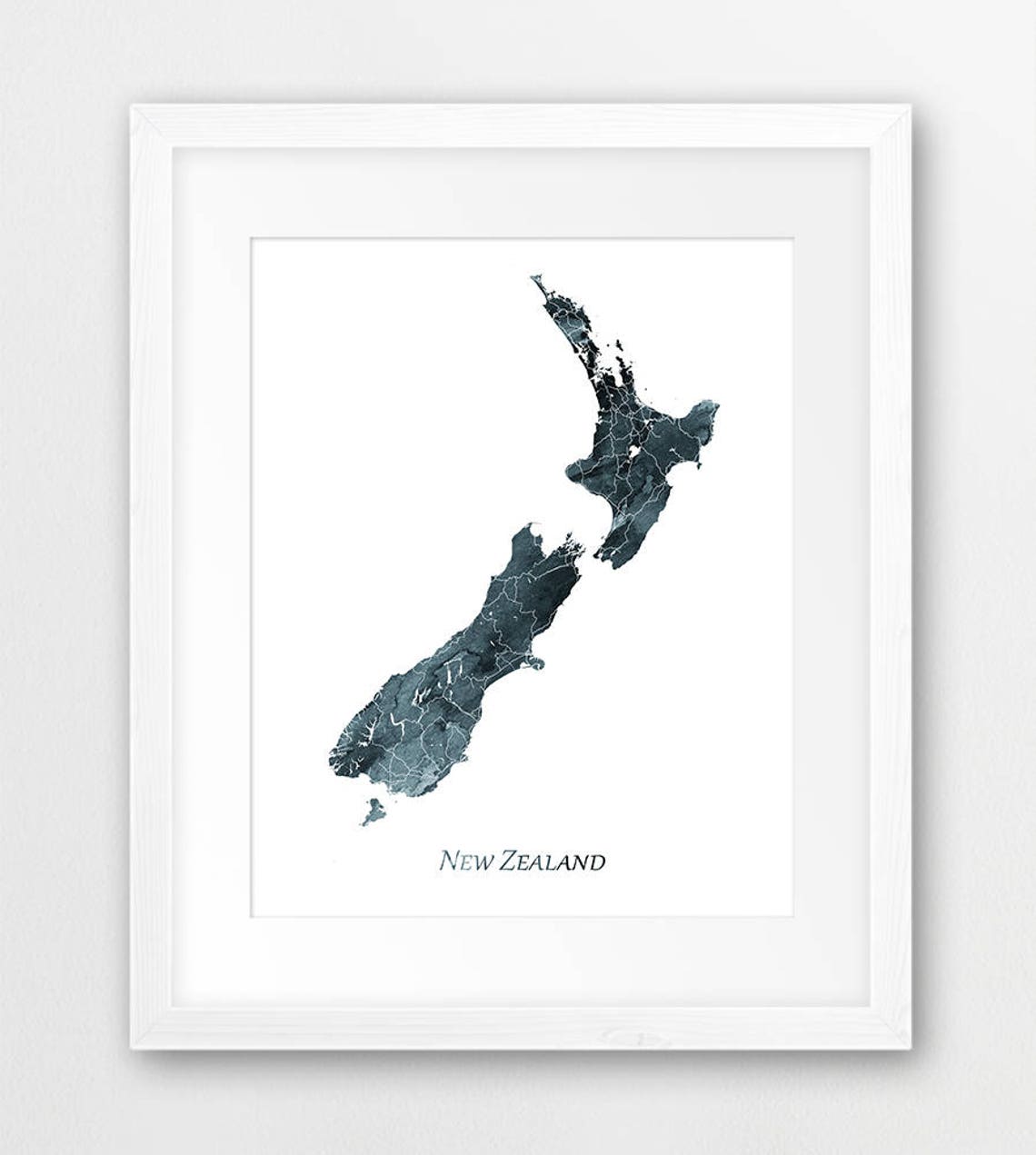 New Zealand Map Print New Zealand Poster New Zealand Wall | Etsy