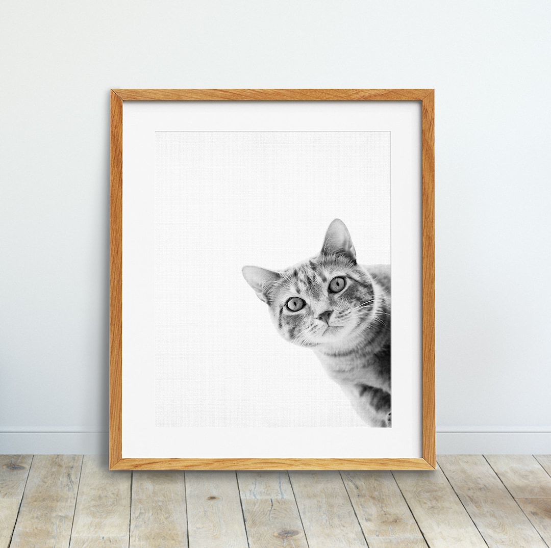Cat Print, Nursery Wall Art, Grey Cat Print, Black and White Animal ...