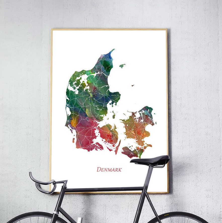 Denmark Map Print Denmark Art Poster Denmark Map Watercolor | Etsy