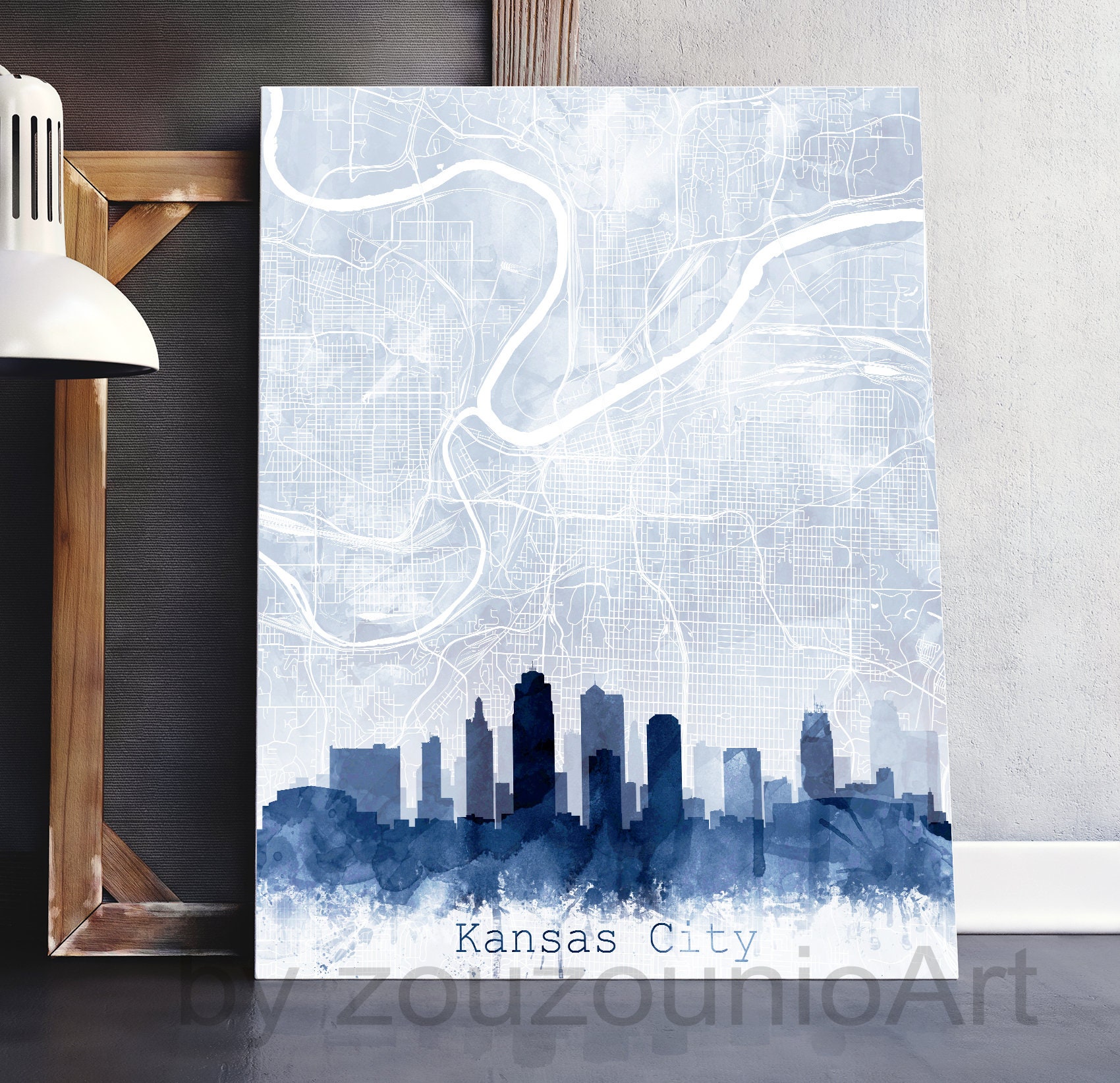 Kansas City Map Skyline Print, Cityscape Street Map, Abstract ...