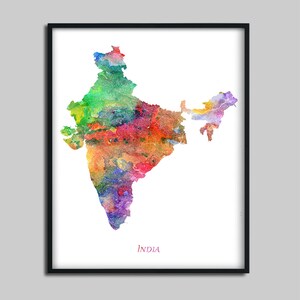 India Map Print, India Watercolor Map Poster, India Wall Art, India ...