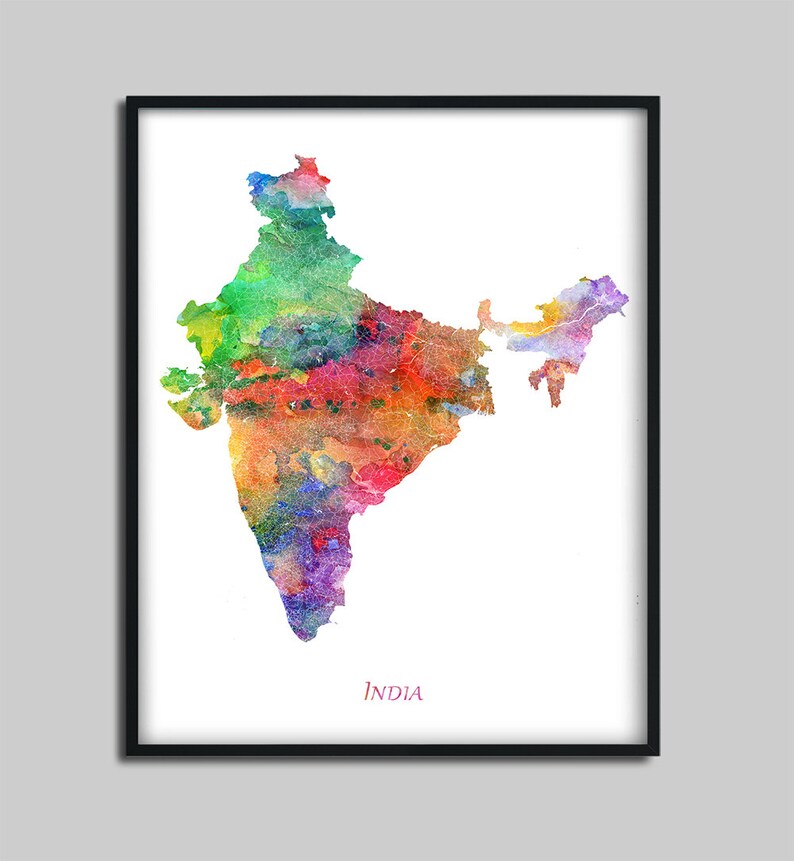 India Map Print India Watercolor Map Poster India Wall Art - Etsy