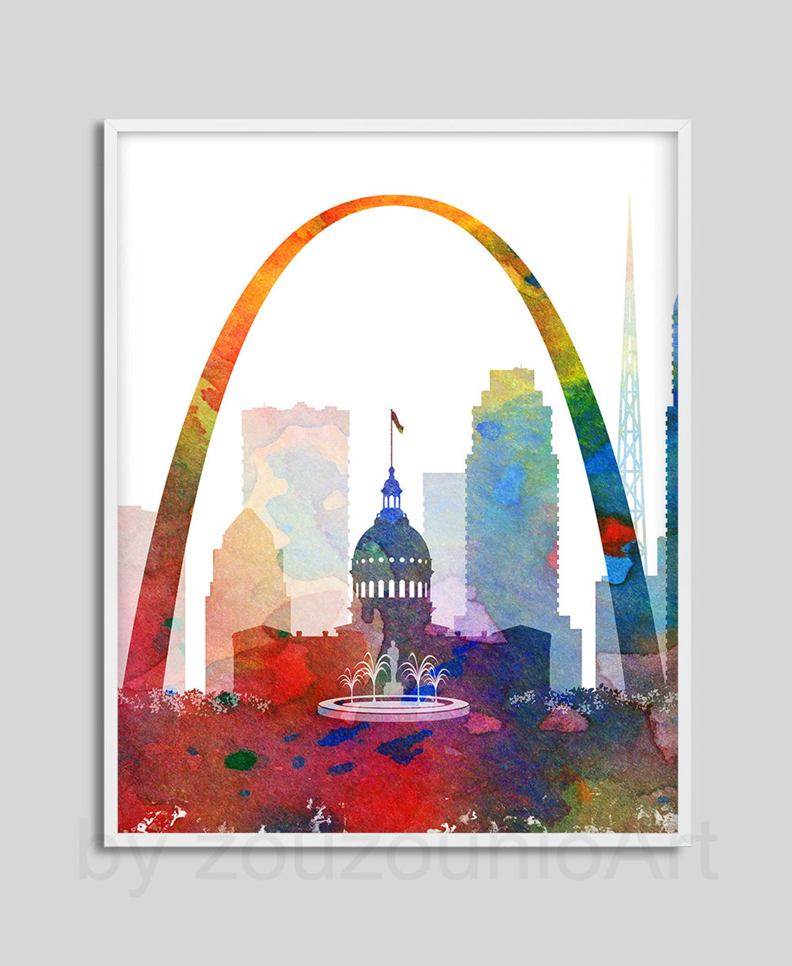 St Louis Print, St Louis Skyline Watercolor Set of 3 Posters, Cityscape ...