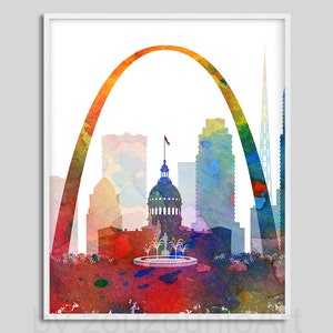 St Louis Print, St Louis Skyline Watercolor Set of 3 Posters, Cityscape ...