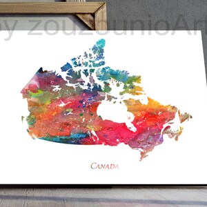 Canada Map Print, Canada Map Watercolor Art Poster, Country Road Map ...