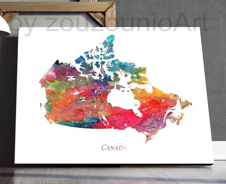 Canada Map Print, Canada Map Watercolor Art Poster, Country Road Map ...