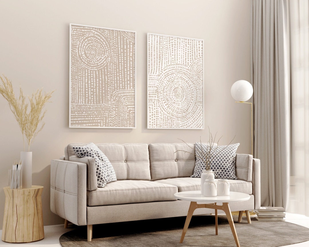 Abstract Minimalist Set of 2 Beige Art Prints, Mid Century, Earth Tone ...