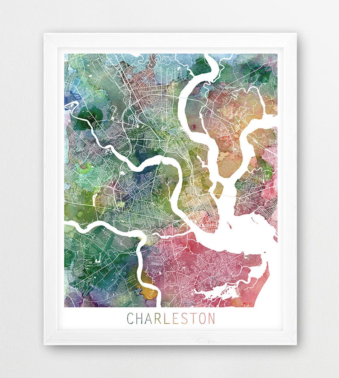 Charleston City Urban Map Poster, Charleston Street Print, Watercolor ...