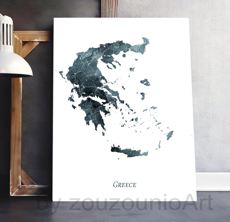 Greece Map Print Greece Watercolor Map Poster Greece Wall - Etsy