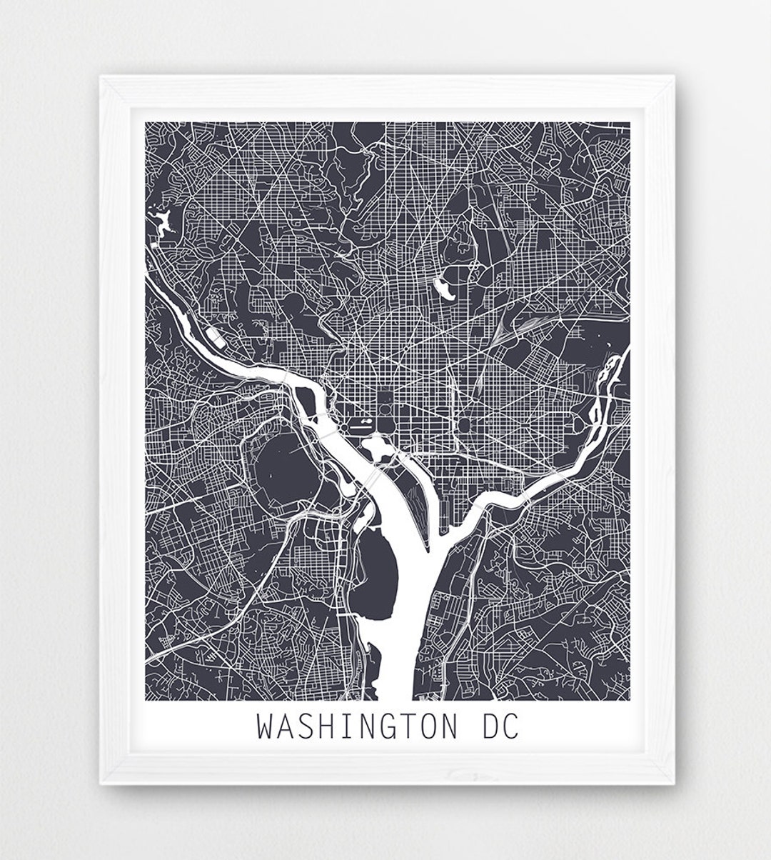 Washington DC Map Print, Washington DC Street Map Art Poster, Grey Map ...