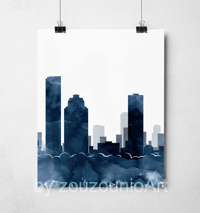 Houston Skyline Set of 3 Print Houston Triptych Watercolor | Etsy