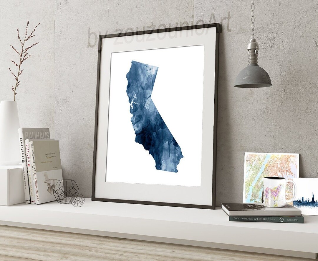 California State Map Print, California Silhouette, California Navy Blue ...