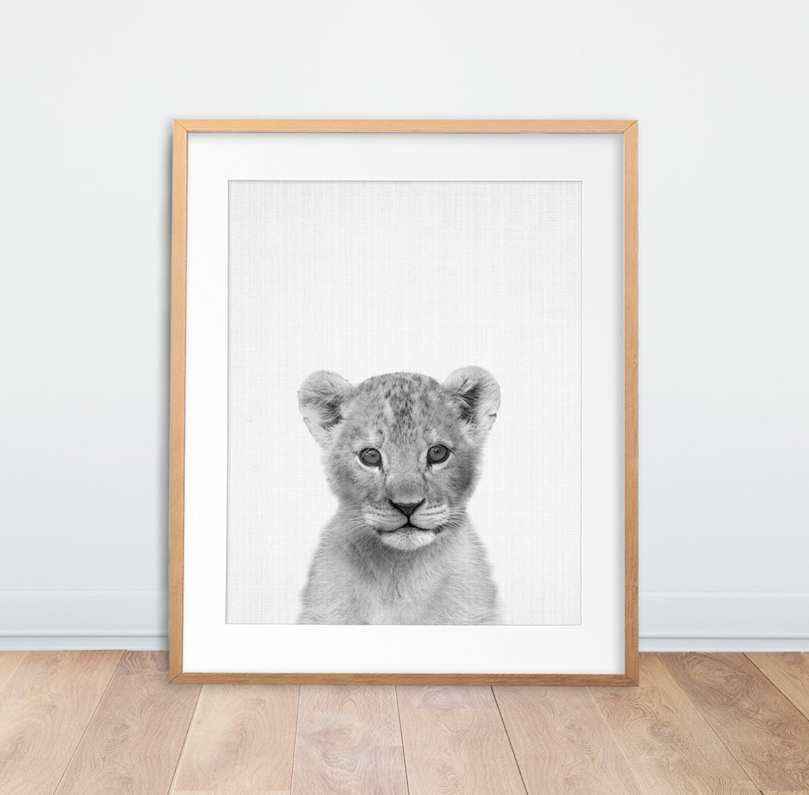 Lion Cub Print, Nursery Animal Wall Art, Safari Decor, Black and White ...