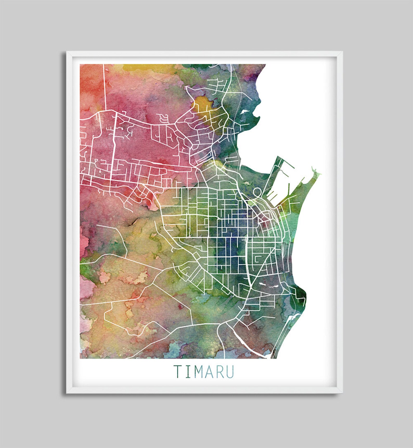 Timaru Map Print Timaru Street Map Poster Watercolor Timaru | Etsy