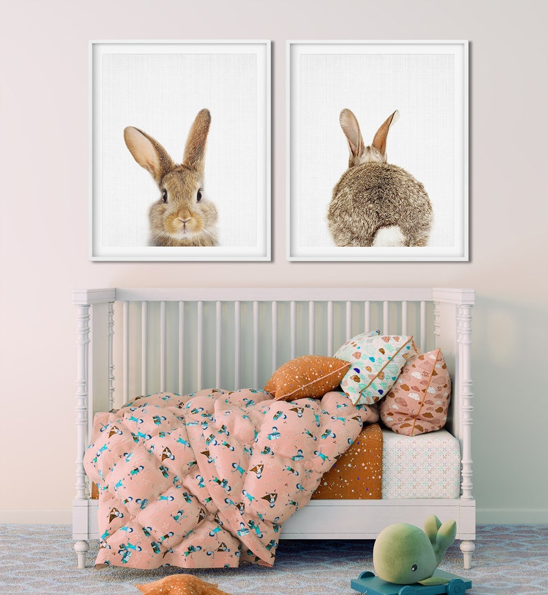 Bunny Print Set Nursery Animal Wall Art Woodland Animals | Etsy