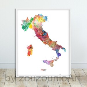 Italy Map Art Print, Italy Watercolor Map Art Poster, Modern Wall Art ...