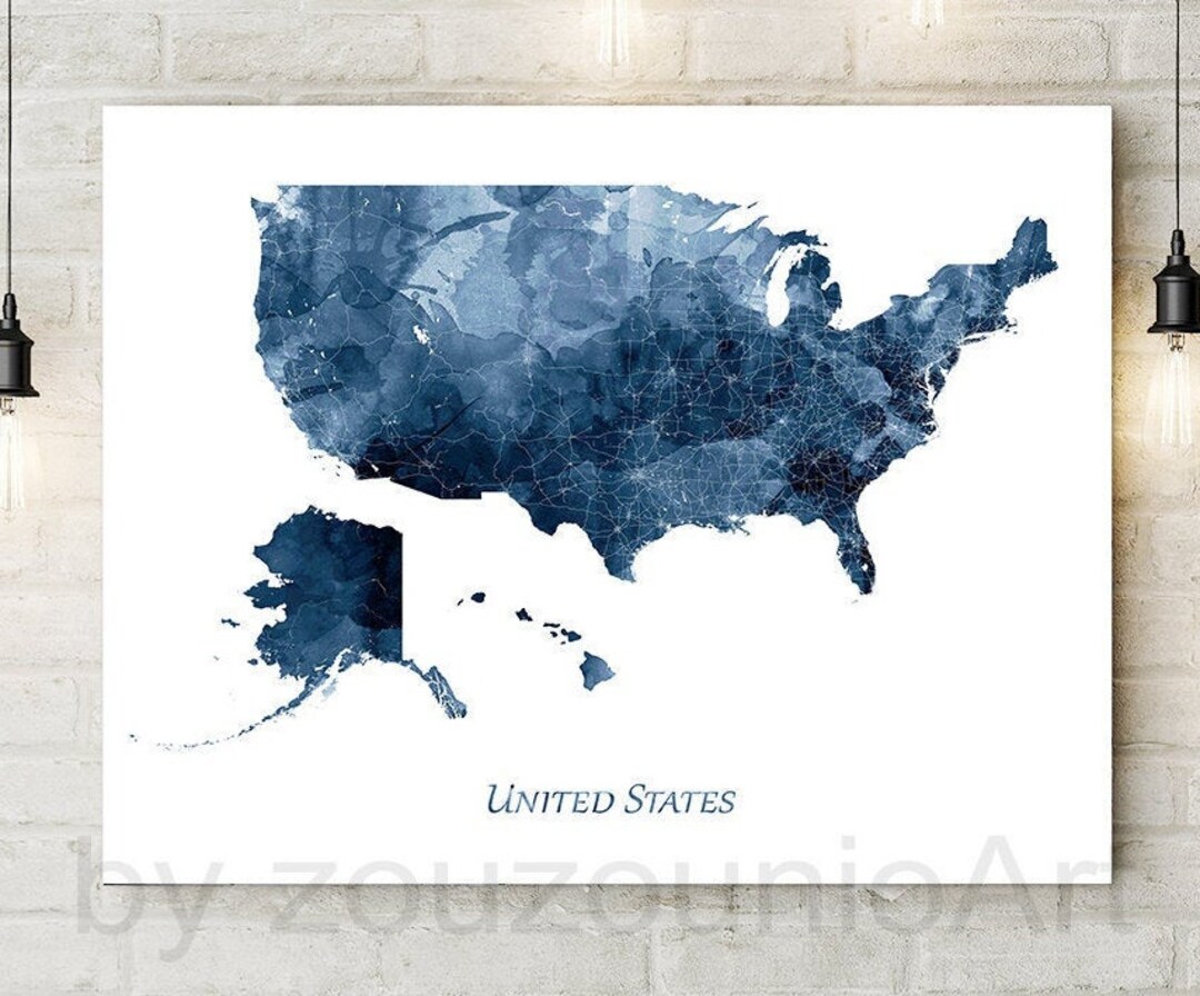 United States Map Art Print, USA Map Decor, United States Wall Art, USA ...