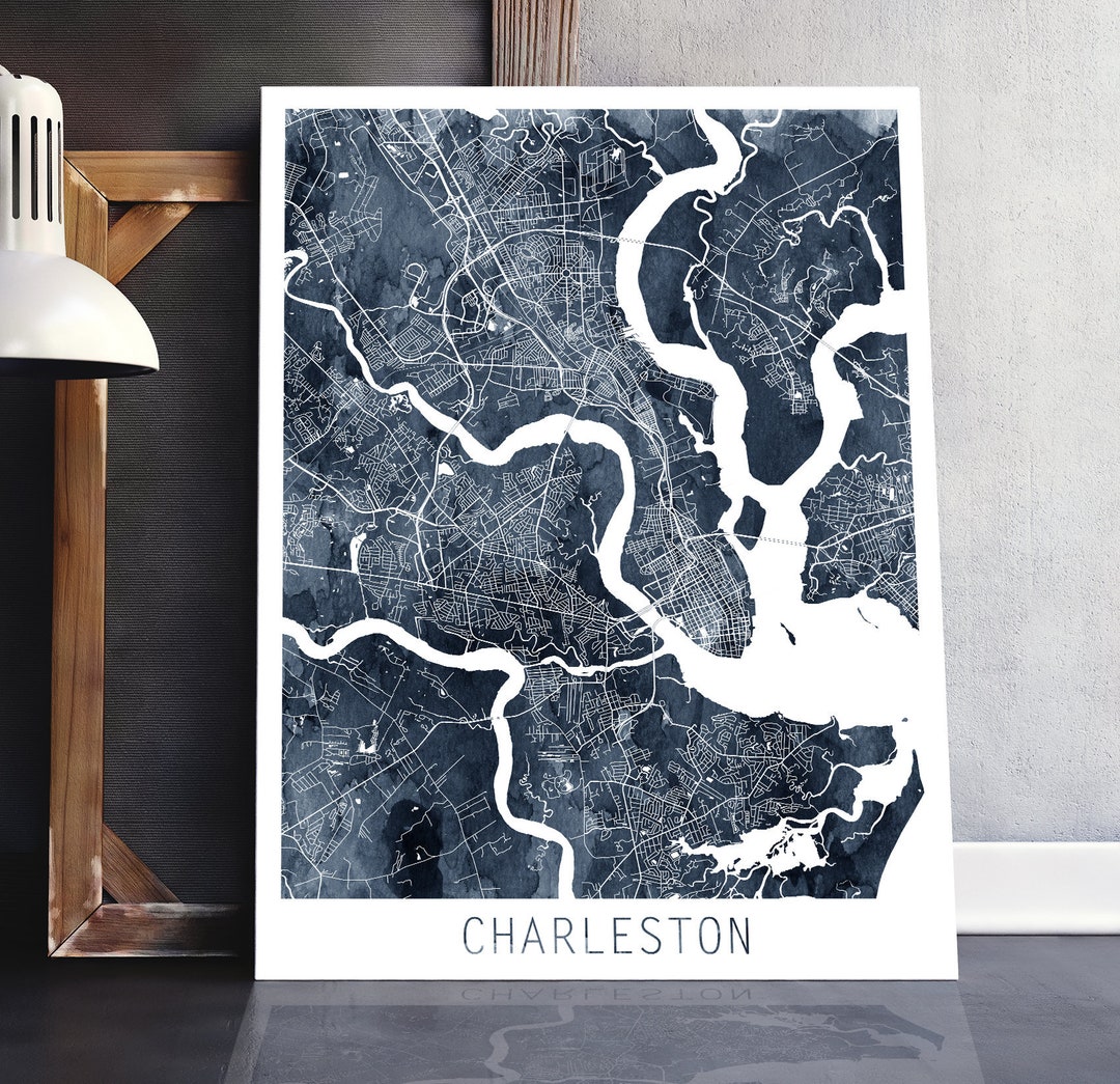 Charleston City Urban Map Poster, Charleston Street Print, Watercolor ...