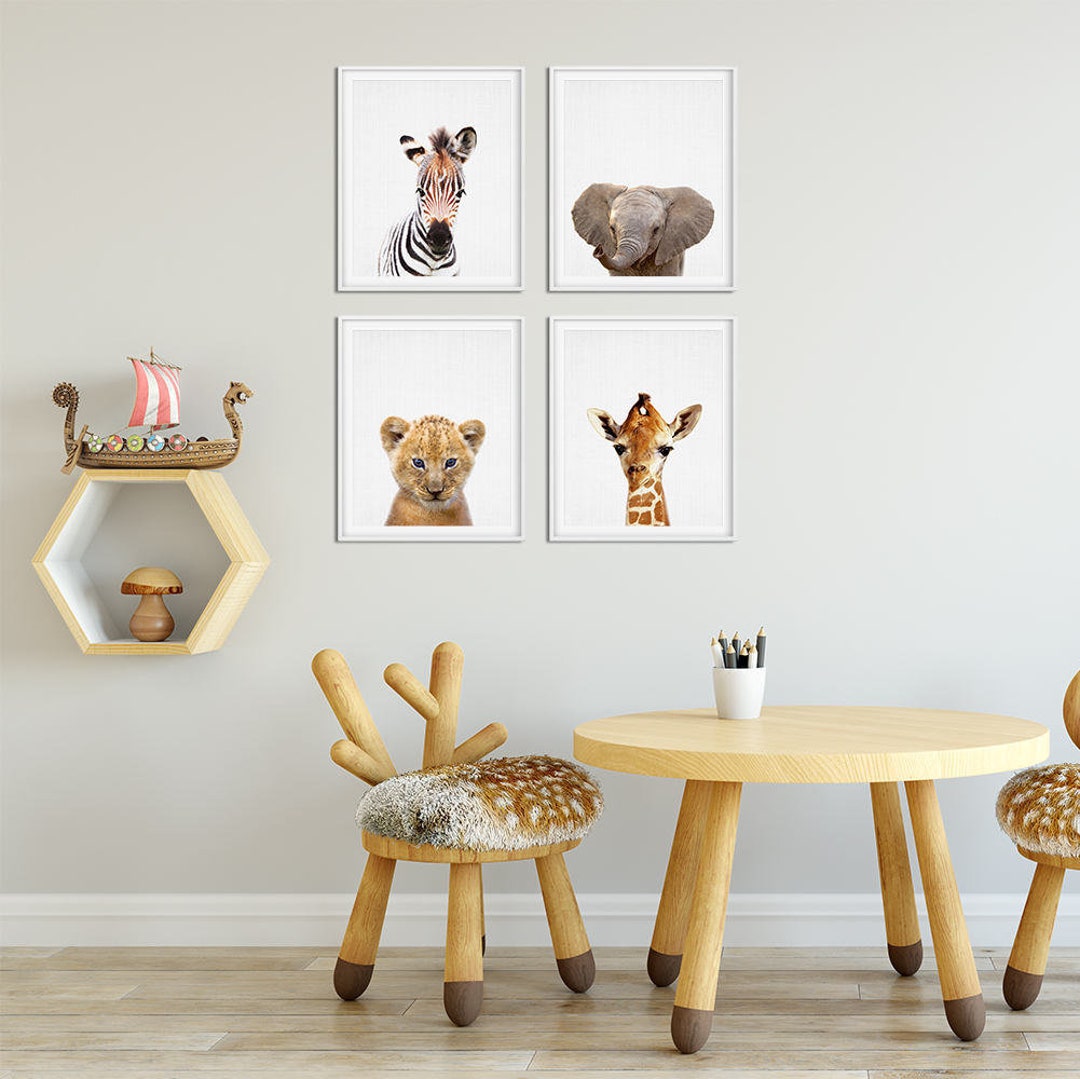 Safari Nursery Decor, Baby Animals Set 4, Elephant, Giraffe, Lion ...