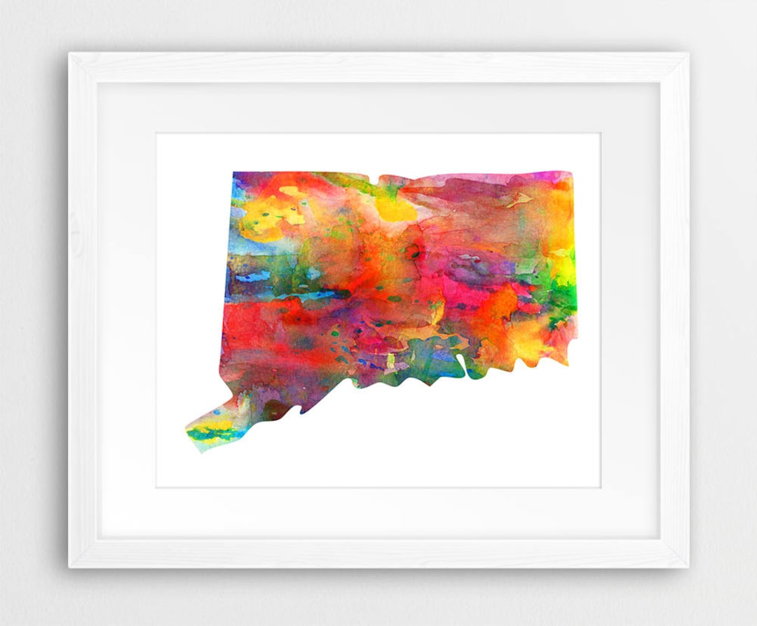Connecticut State Map Print, Watercolor Connecticut Map Silhouette ...