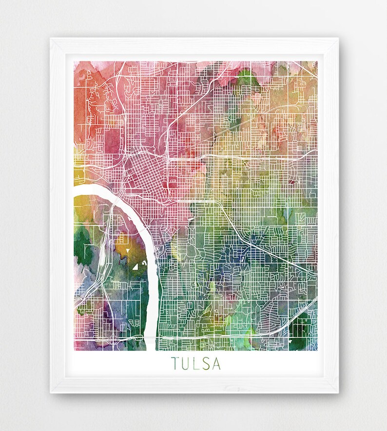 Tulsa City Urban Map Poster Tulsa Street Print Watercolor | Etsy