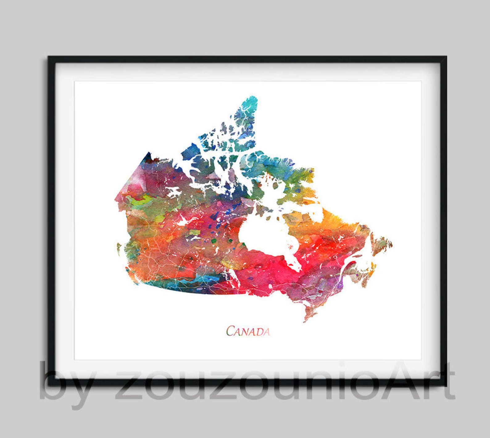 Canada Map Print, Canada Map Watercolor Art Poster, Country Road Map ...