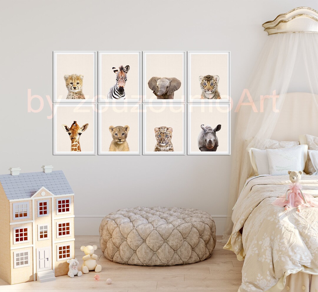 Safari Nursery Decor, Baby Animals Set of 8, Lion Elephant Tiger ...