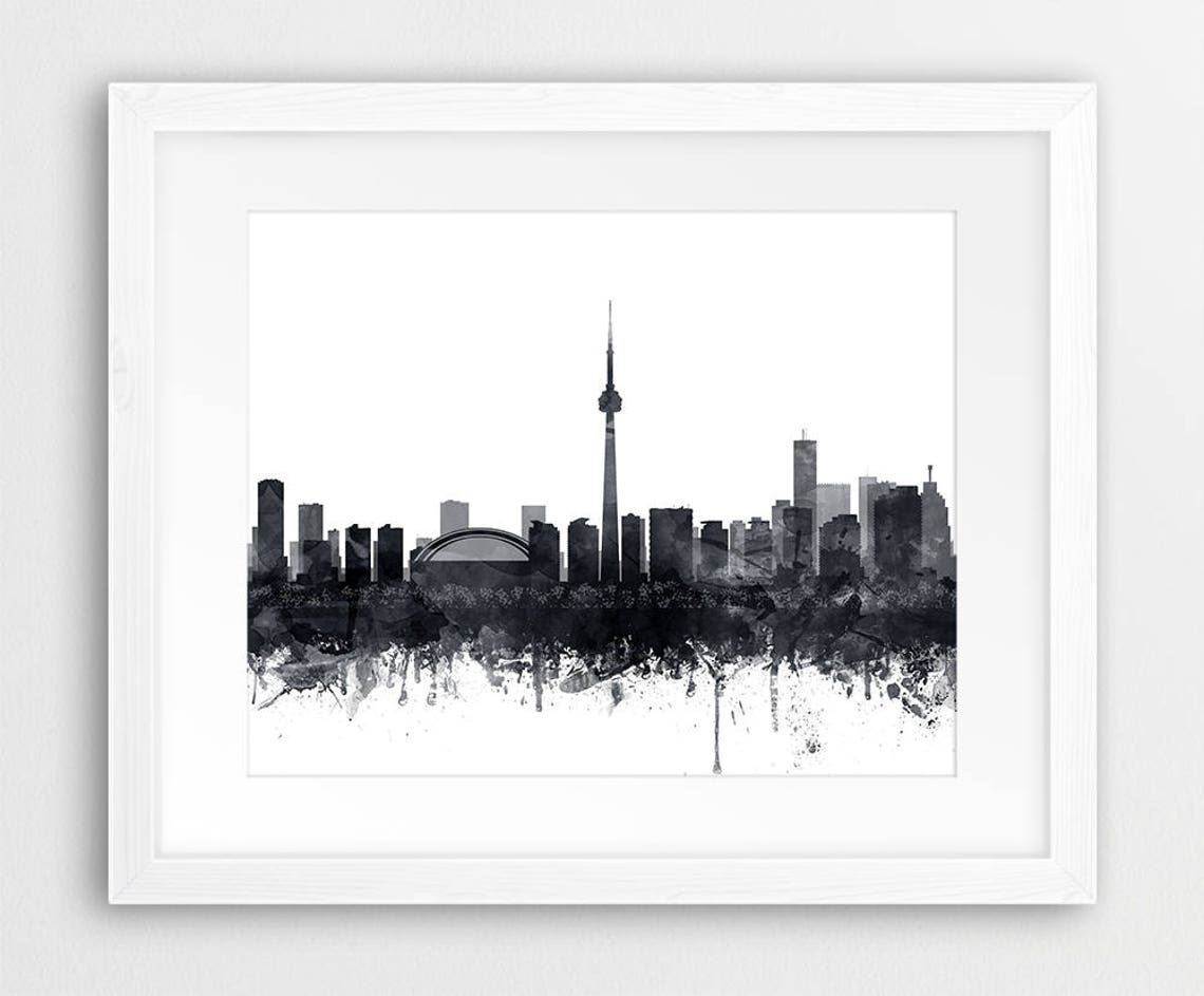 Toronto Skyline Print Toronto Watercolor Grey Black and | Etsy
