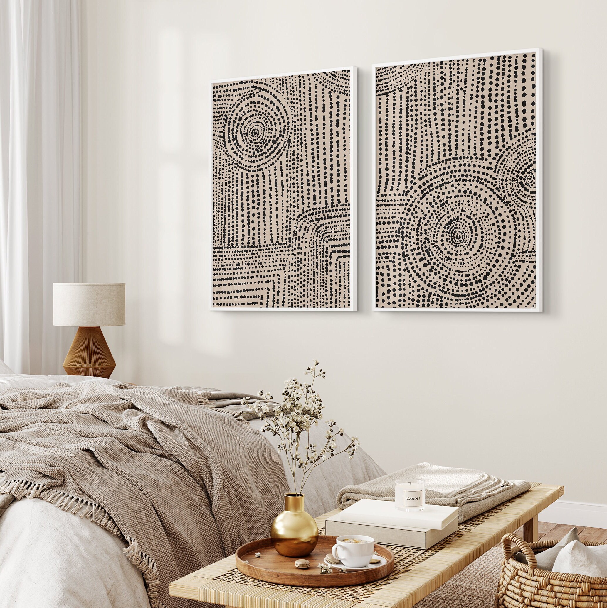 Abstract Minimalist Set of 2 Beige Art Prints, Mid Century, Earth Tone ...