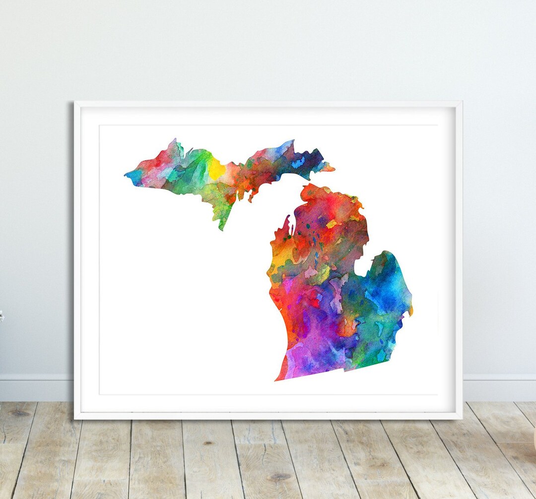 Michigan State Map Print, Watercolor Map Michigan, Silhouette State ...