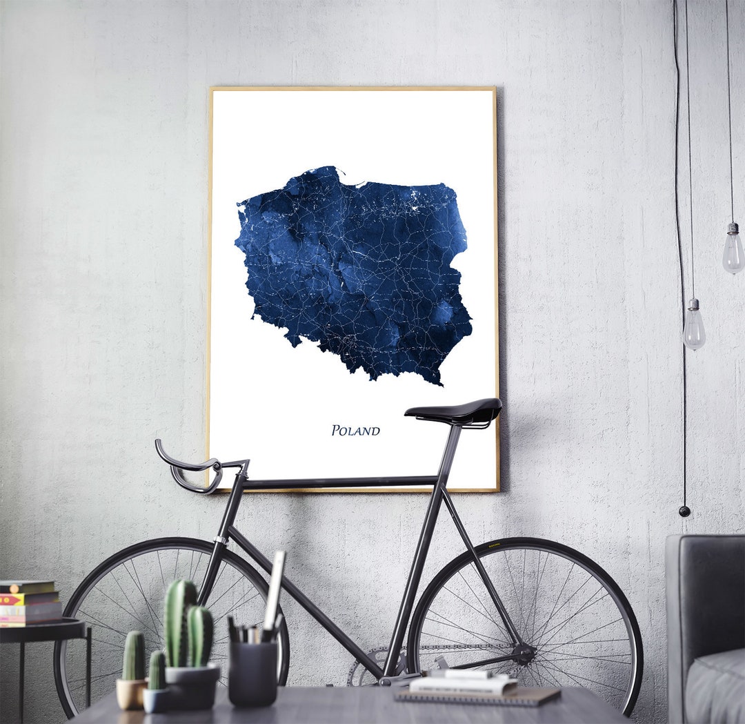 Poland Map Print, Poland Map Poster, Poland Wall Art, Navy Blue White ...