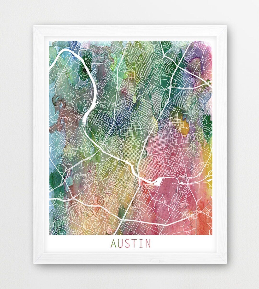 Austin City Urban Map Poster, Austin City Street Print, Watercolor Map ...