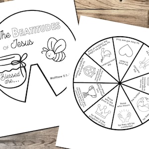 Beatitudes Coloring Wheel, Printable Bible Verse Activity, Watercolor ...