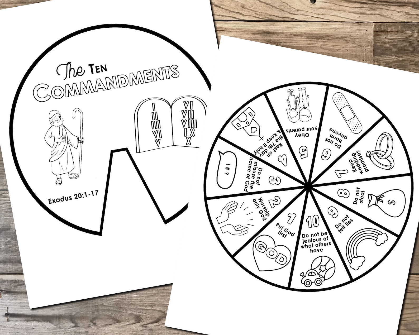 Ten Commandments Coloring Wheel Printable Bible Activity - Etsy UK