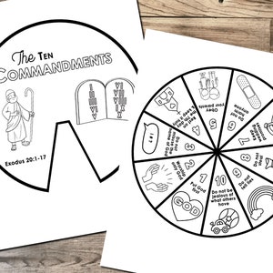 Ten Commandments Coloring Wheel, Printable Bible Activity, Watercolor ...