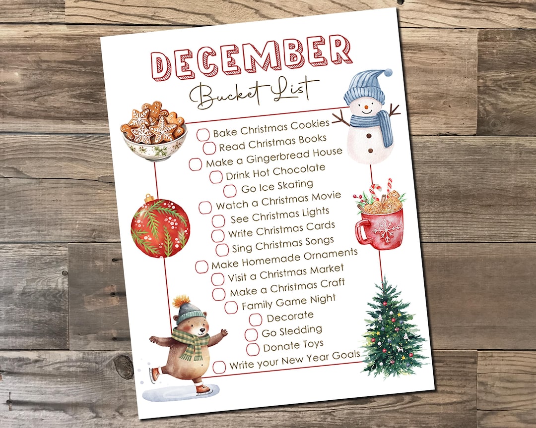 Printable December Bucket List - Fall Bucket List - Christmas - Winter ...
