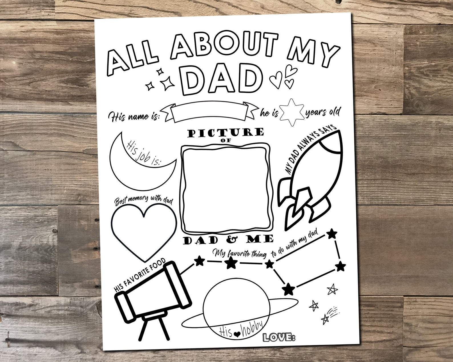 All About Dad Printable Kids Gift for Father's Day or - Etsy