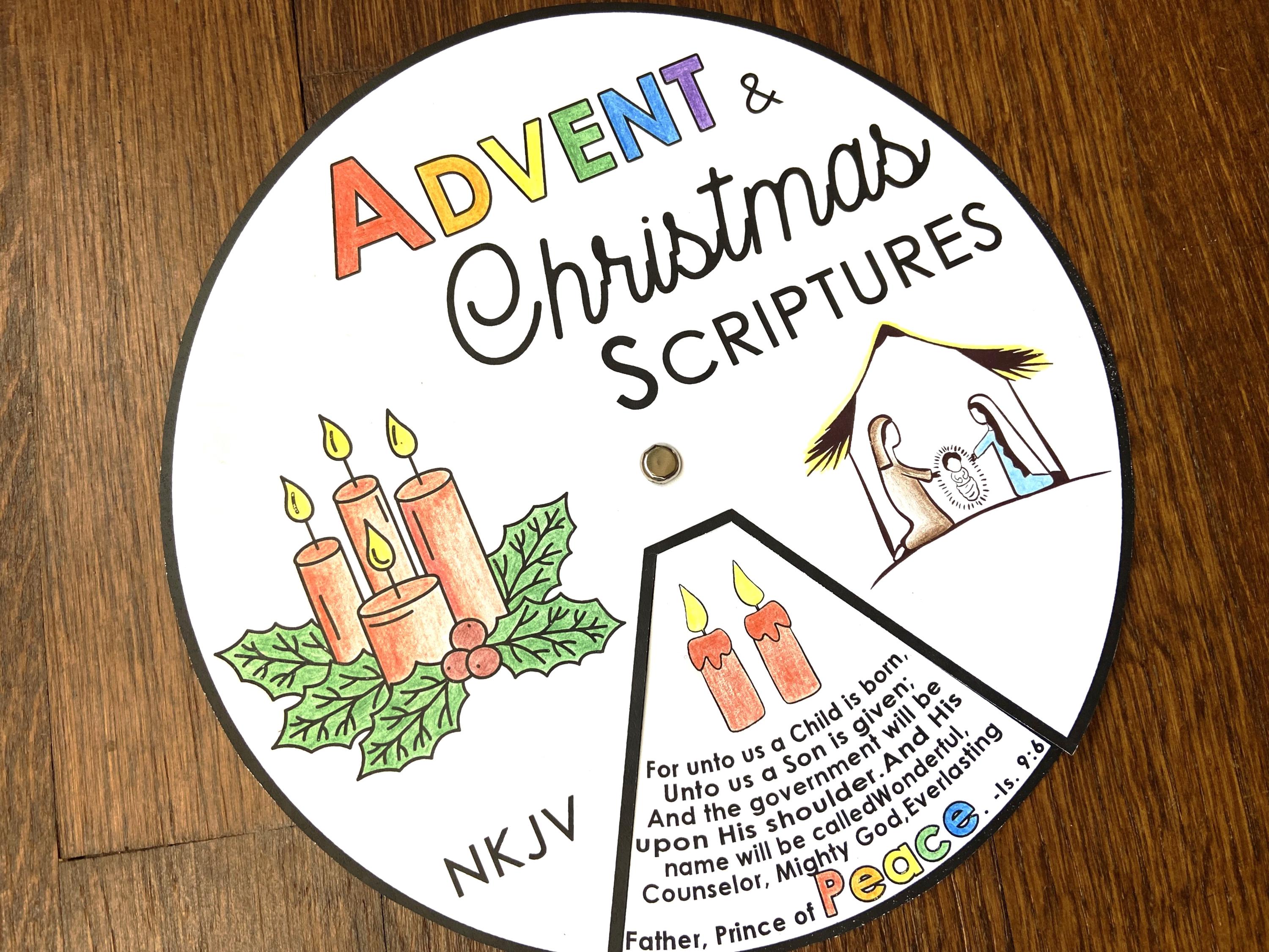 Advent and Christmas Scriptures Coloring Wheel, Printable Nativity ...