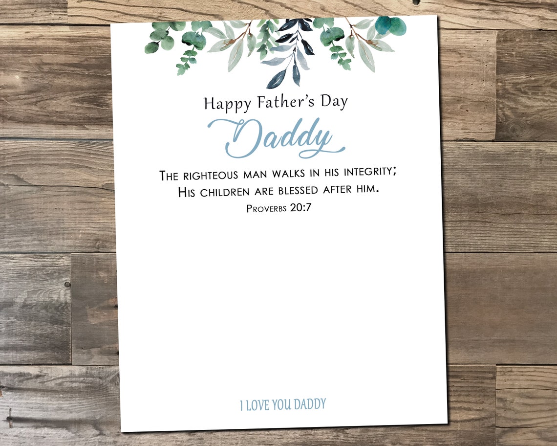 Fathers Day Scripture Handprint Craft Proverbs 20:7 | Etsy
