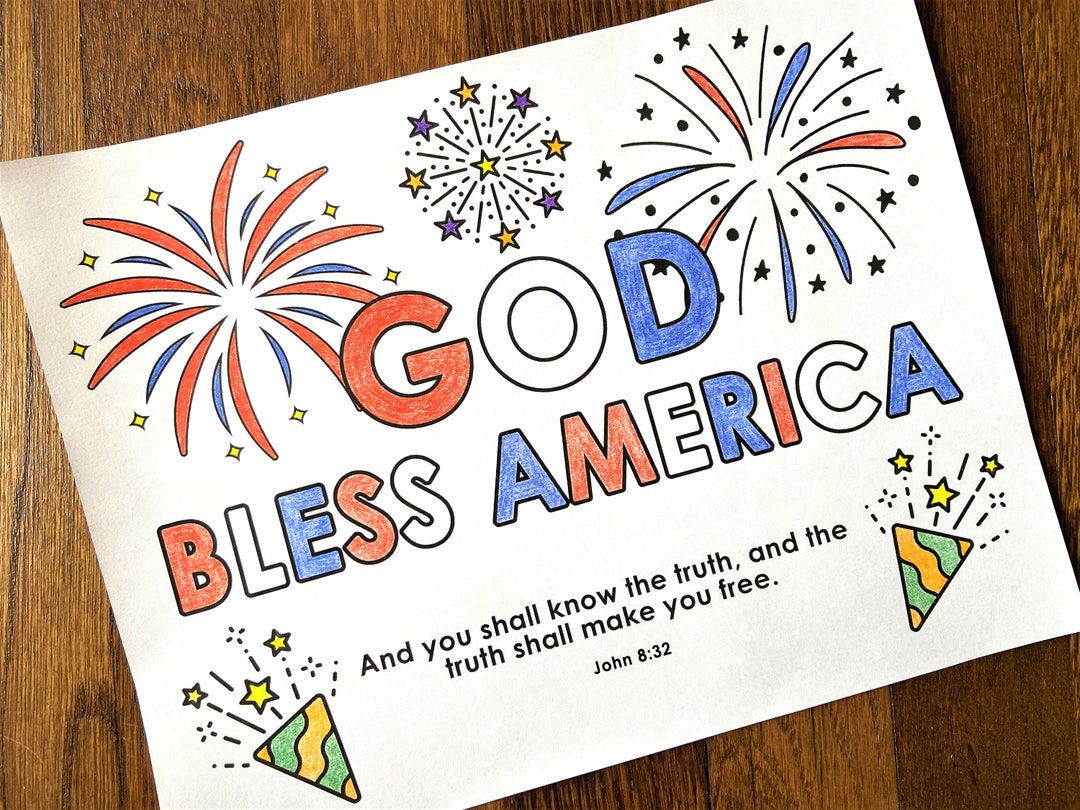 4th of July Scripture Coloring Page, God Bless America John 8:32 ...