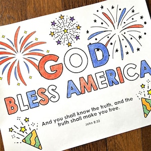 4th of July Scripture Coloring Page, God Bless America John 8:32 ...