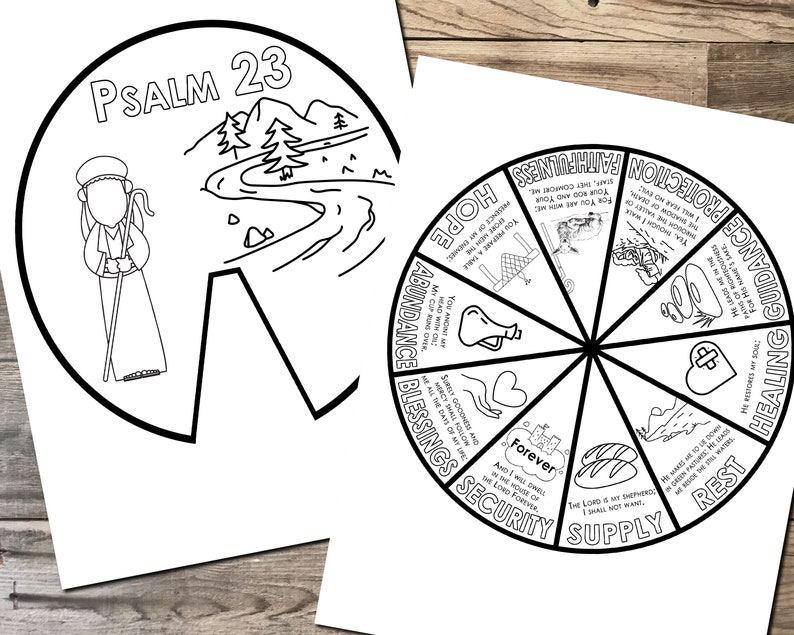 Psalm 23 Coloring Wheel Printable Bible Activity Watercolor - Etsy