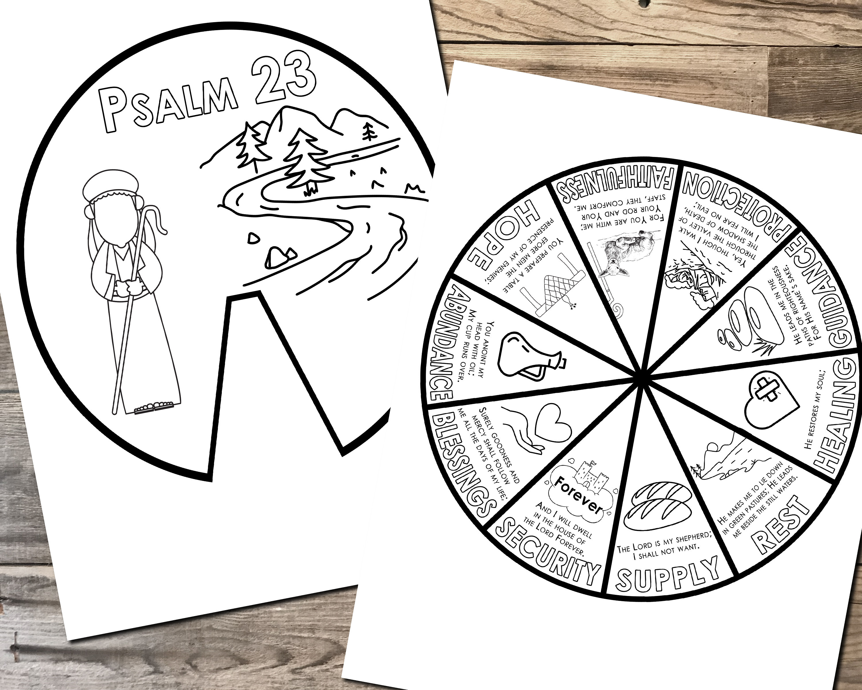 Psalm 23 Coloring Wheel Printable Bible Activity Watercolor - Etsy UK