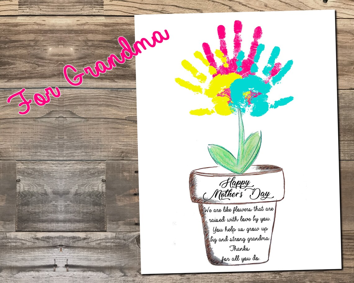 Mothers Day Grandma Handprint Craft Flower Pot Personalize - Etsy